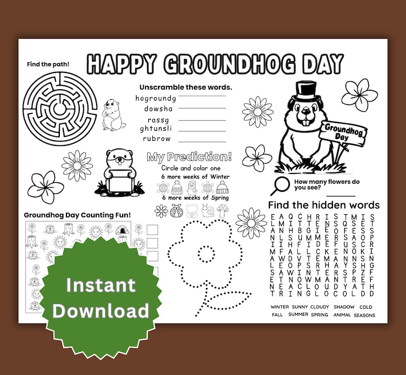 Groundhog Day Placemat | Printable Activity for Kids - Etsy