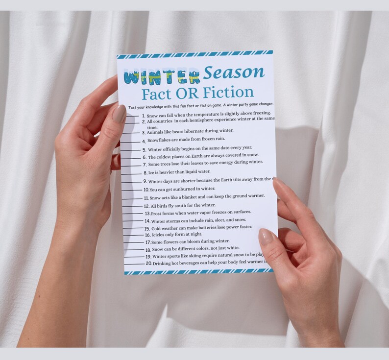 Winter Fact or Fiction Game Printable | Winter True or False Quiz | Fun ...