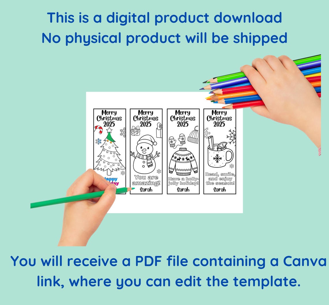 Editable Christmas Bookmarks Printable, 4 Festive Designs, DIY Holiday ...