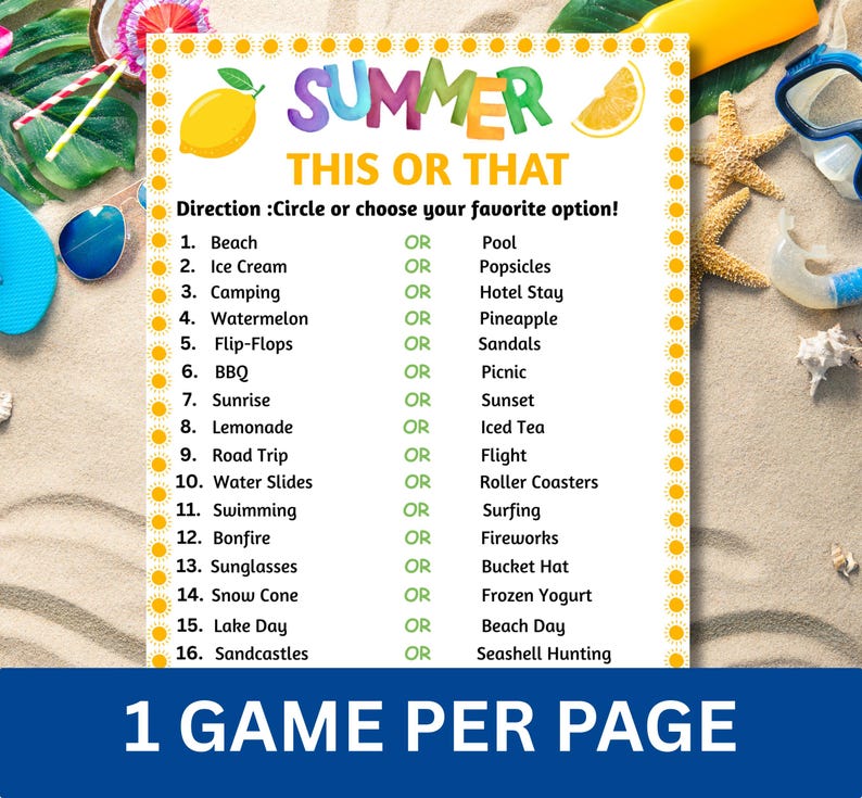 Summer This or That Game Printable | Summer Party Icebreaker Activity ...