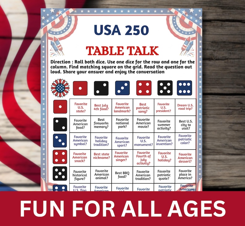 USA250 Table Talk Printable | Patriotic Conversation Starters | Fourth ...