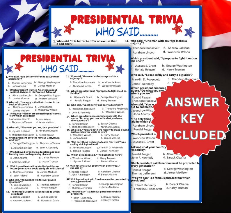 Presidents’ Day Trivia Questions | Famous Presidential Quotes Mcqs | U ...