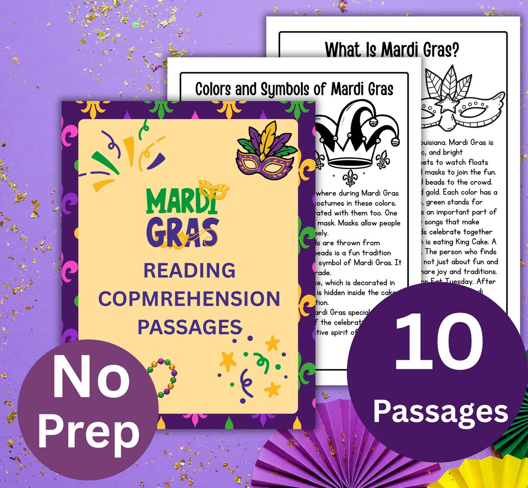 Mardi Gras Reading Comprehension | Grade 3–4 | Carnival Worksheets ...