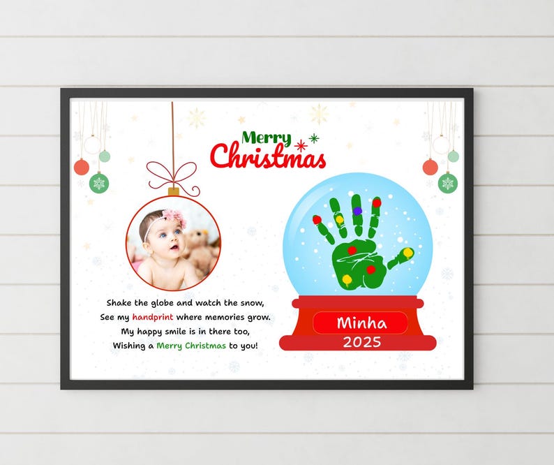 Christmas Handprint Poem, Snow Globe Photo Frame, Personalized Keepsake ...