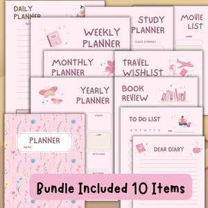 Pink Floral Printable Planner Bundle | 10-in-1 Elegant Digital Planning ...