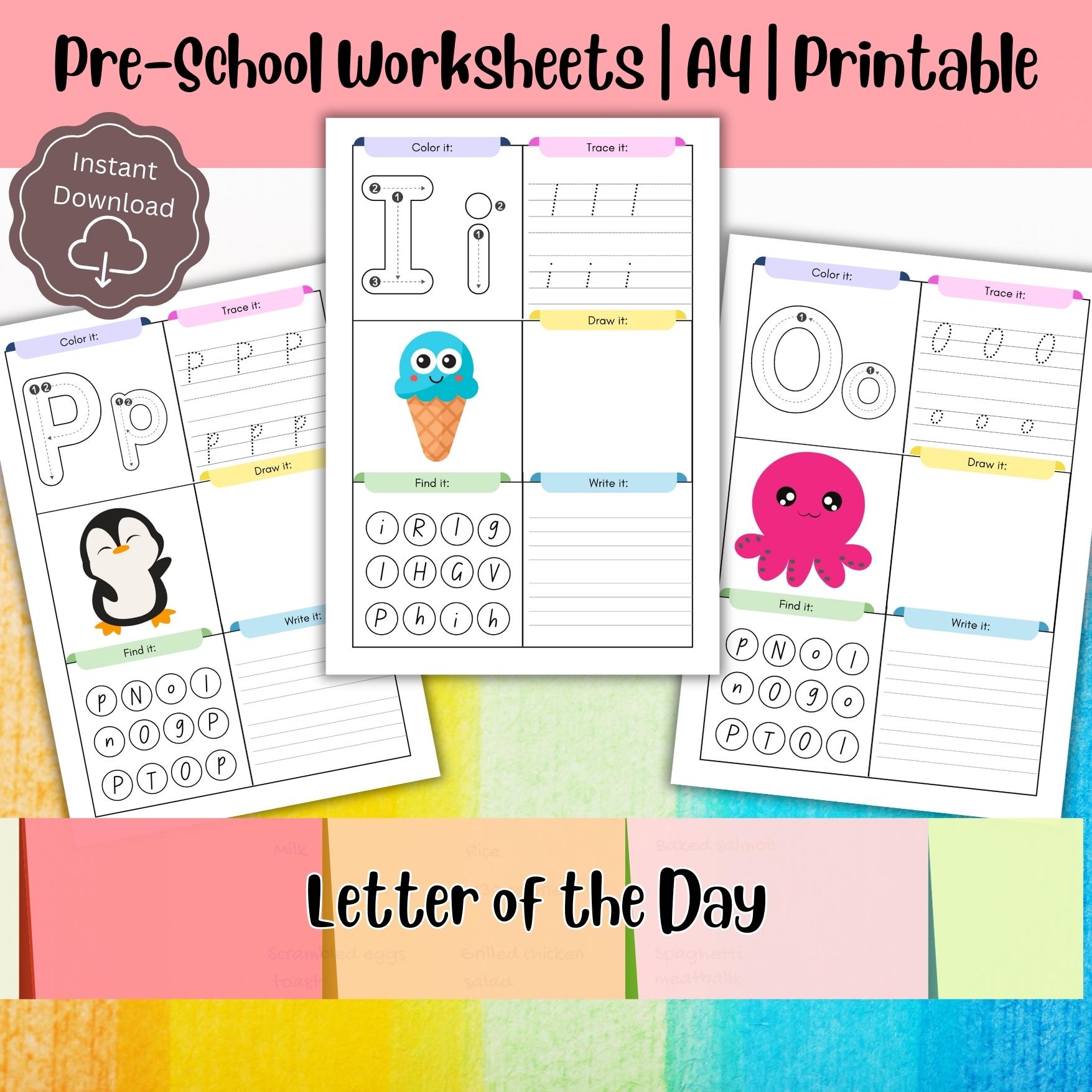 Letter of the Day Worksheets: A-Z Alphabet Tracing (printable PDF) - Etsy