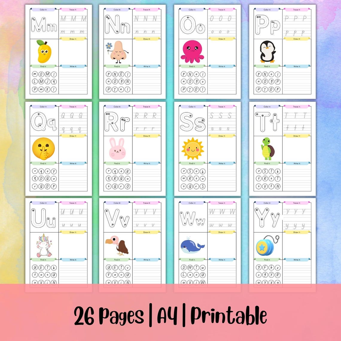 Letter of the Day Worksheets: A-Z Alphabet Tracing (printable PDF) - Etsy