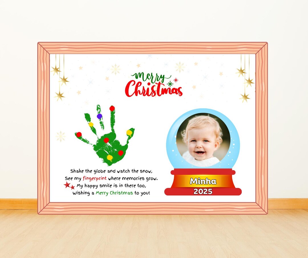 First Christmas Handprint Art | Merry Christmas Snow Globe Keepsake ...