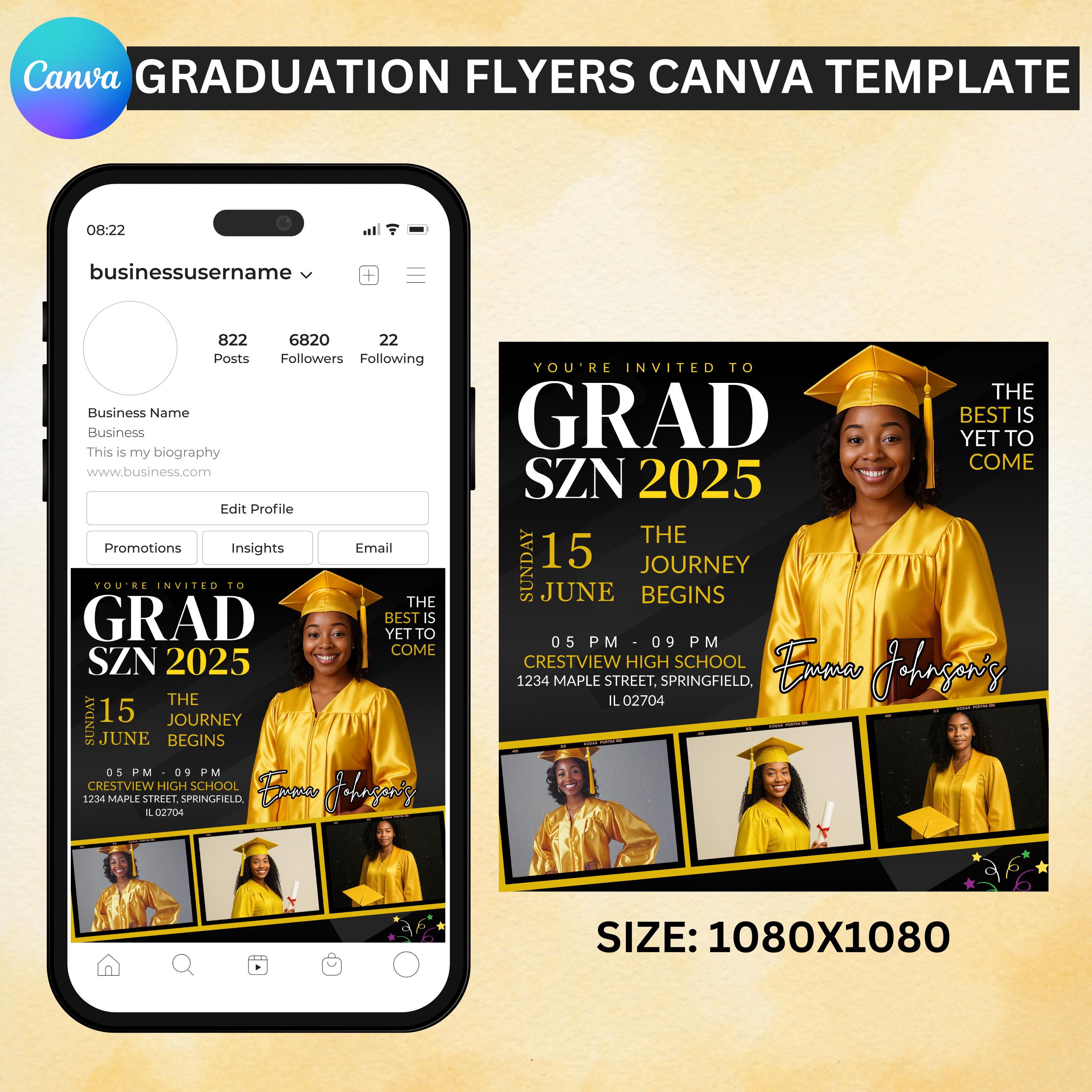 Graduate Flyer 2025 Canva Template, Graduation Party Flyer, Grad ...