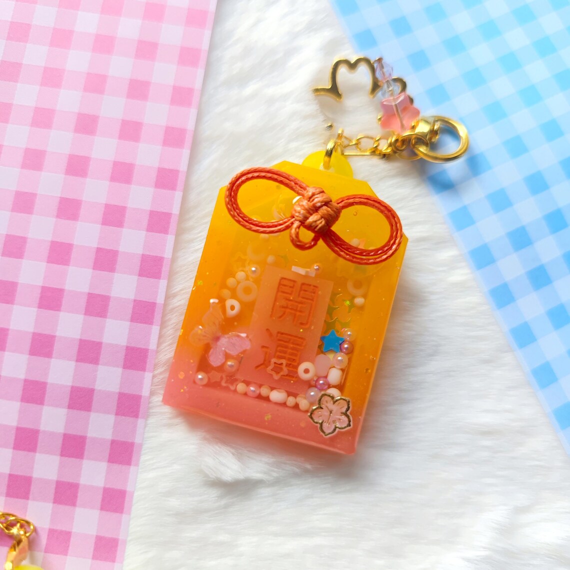 GOOD LUCK Omamori Lucky Japanese Keychain Resin Shaker Handmade ...