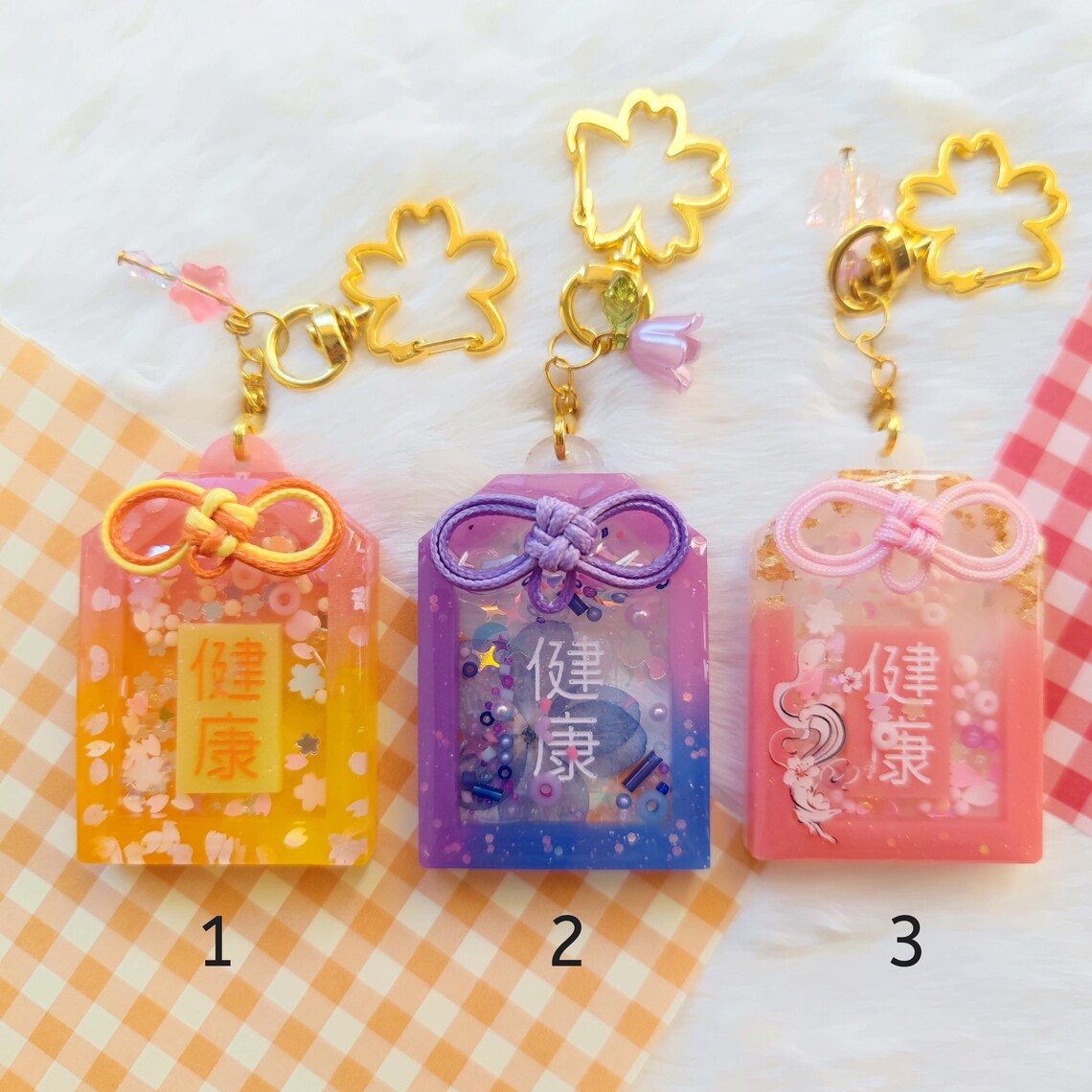 HEALTH Omamori Lucky Japanese Keychain Resin Shaker Handmade | Cute ...