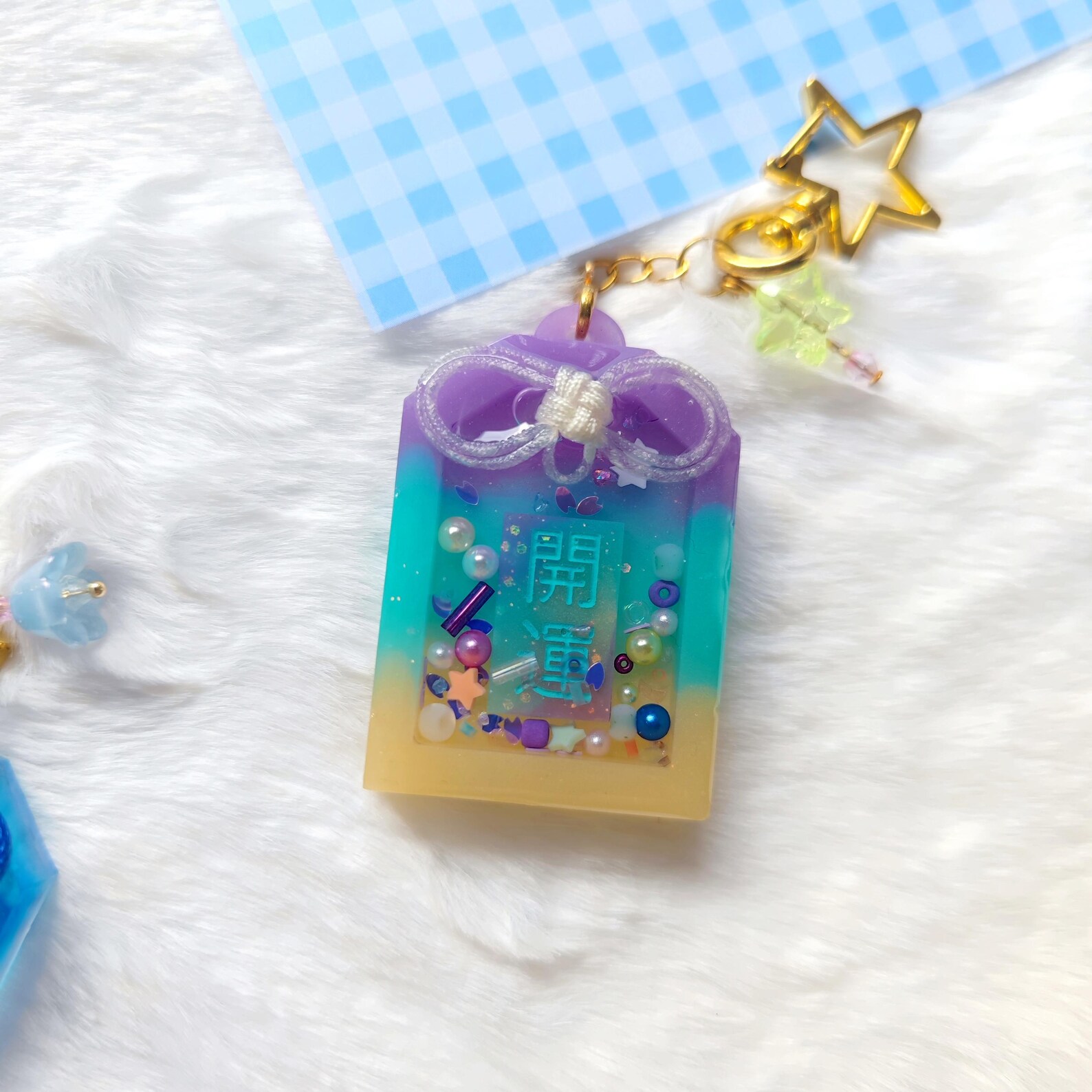 GOOD LUCK Omamori Lucky Japanese Keychain Resin Shaker Handmade ...