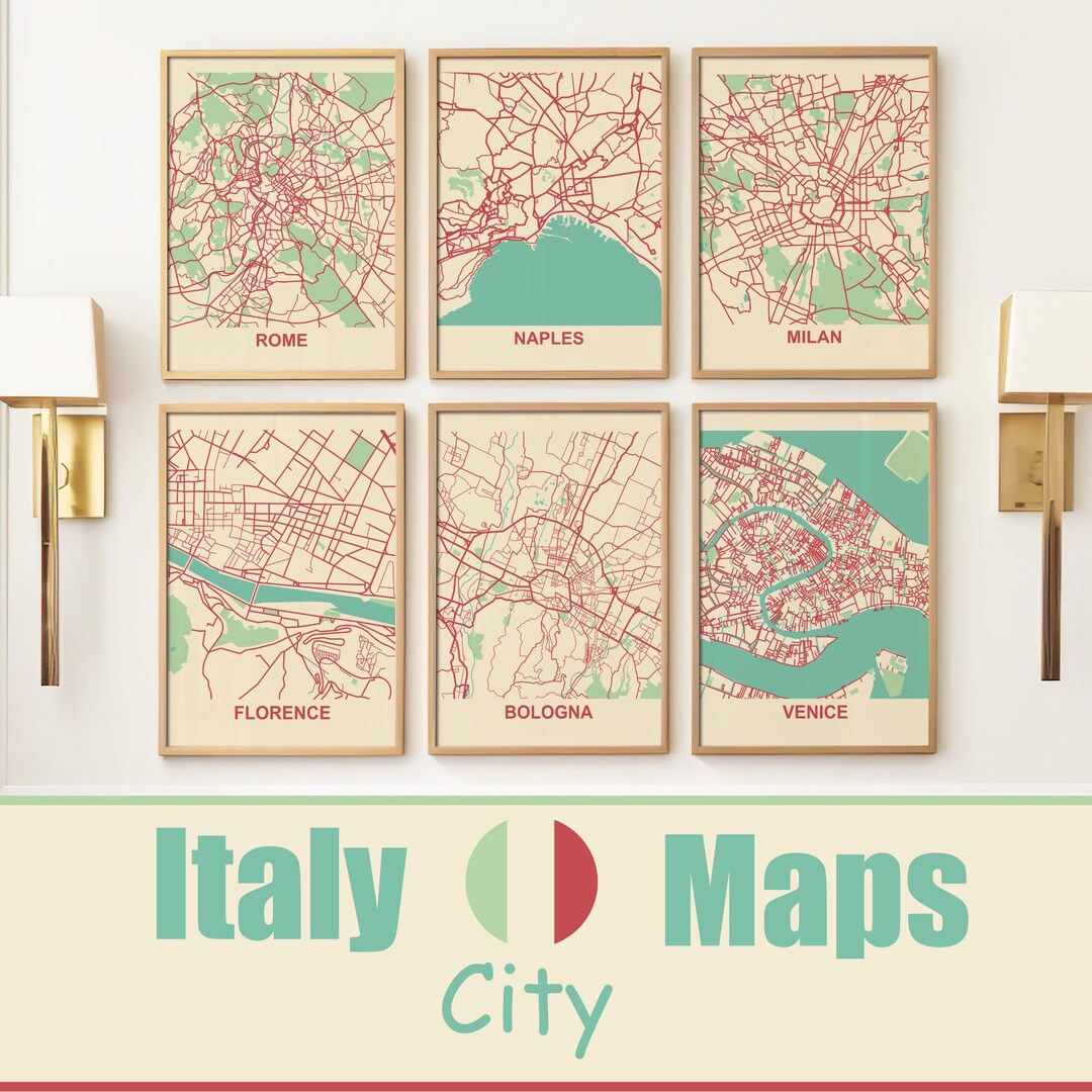Map of Italy Cities Set of 6 Digital Prints for Wall Decor - Etsy