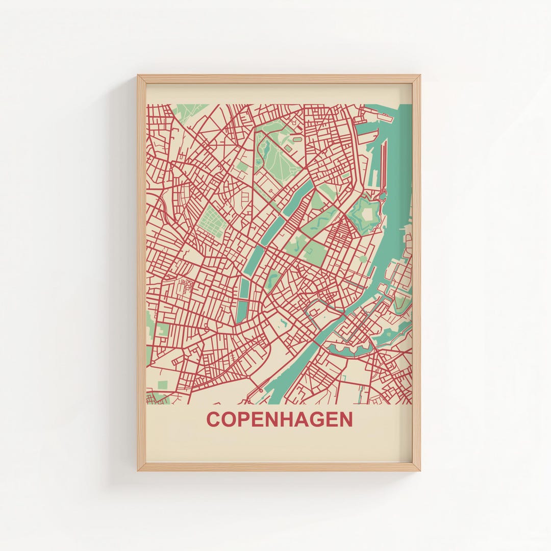Copenhagen Map Art Print Digital Denmark City Wall Decor - Etsy