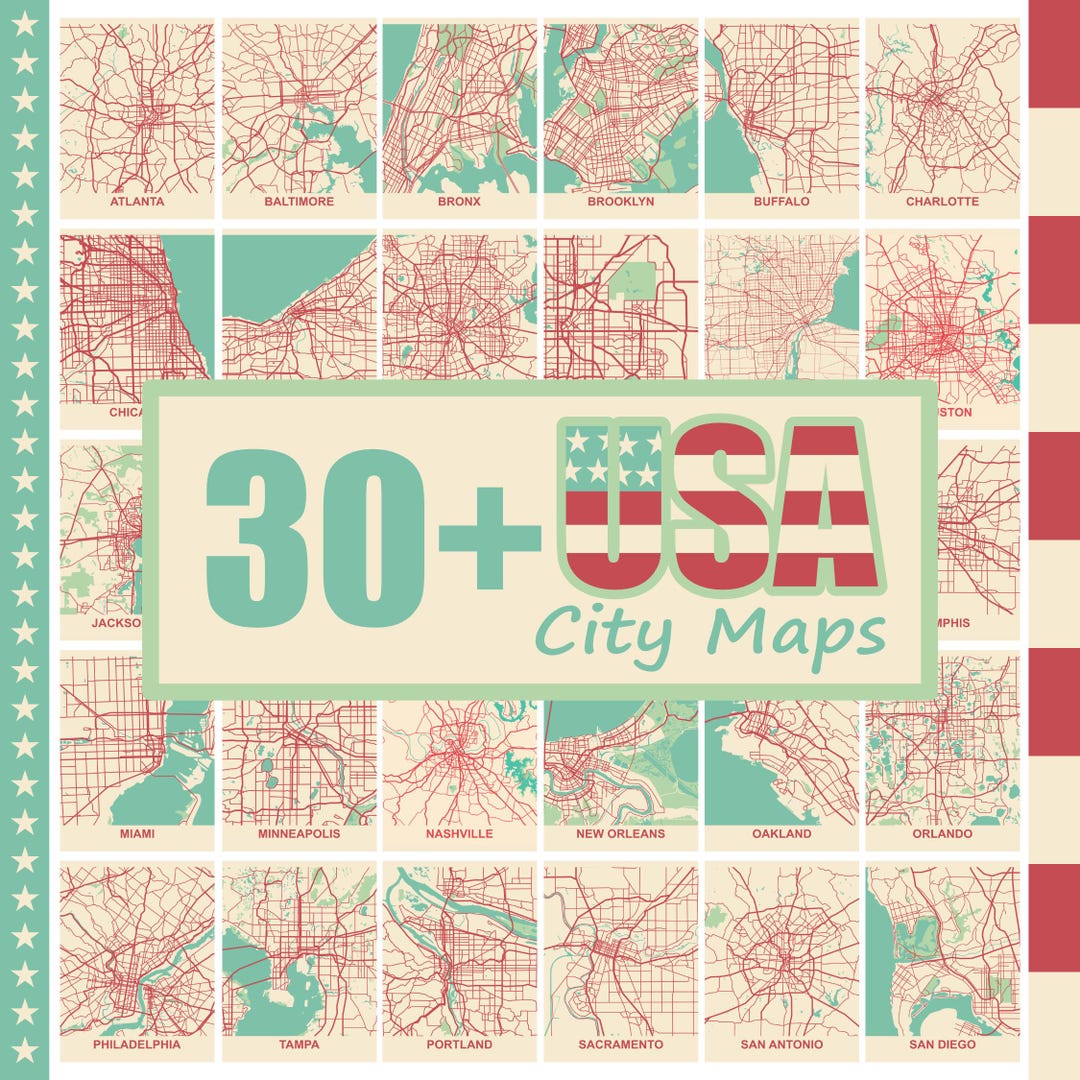 United States Map of Cities Bundle Download for Wall Decor Over 30 ...