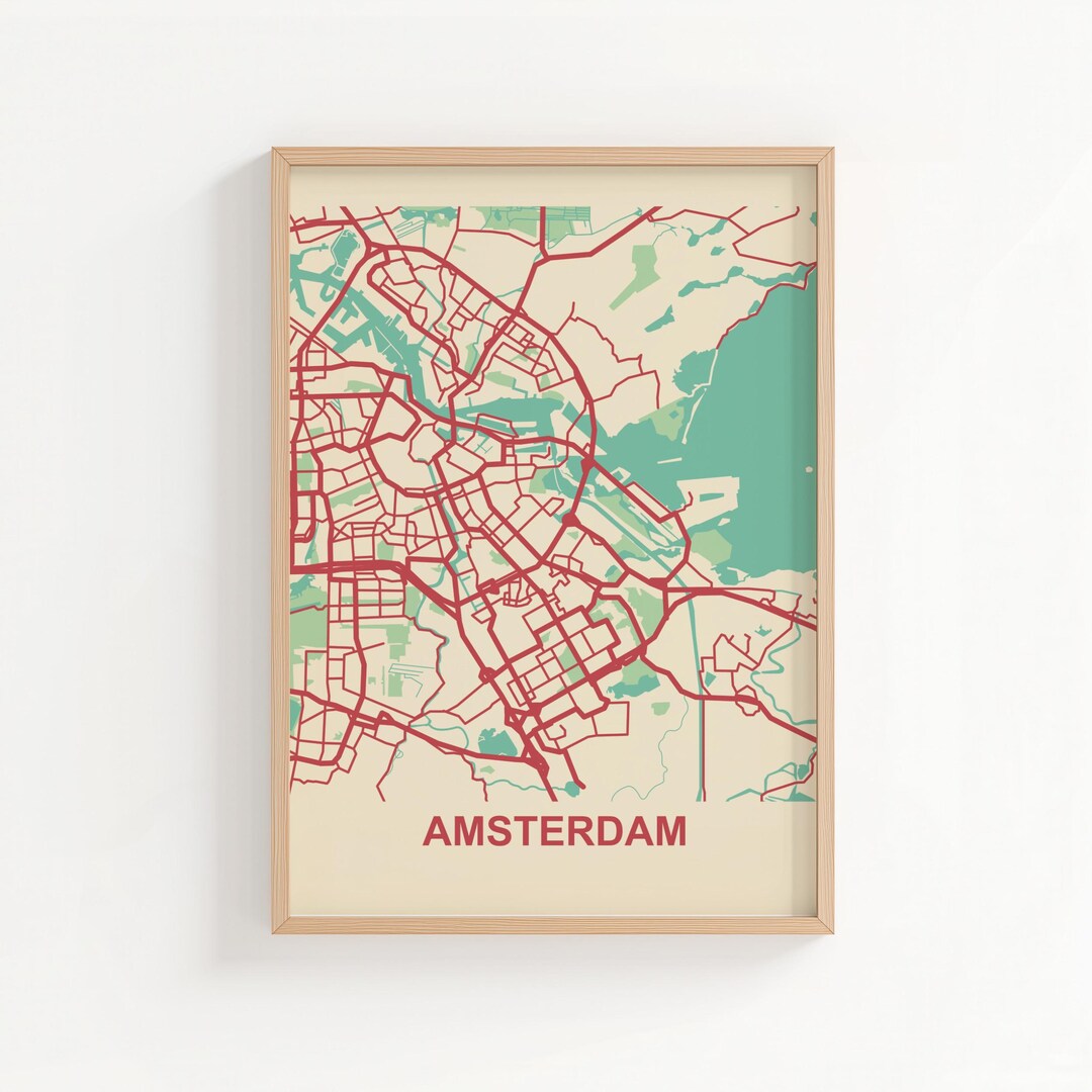 Amsterdam Map Art Printable Modern Netherlands Home Decor - Etsy