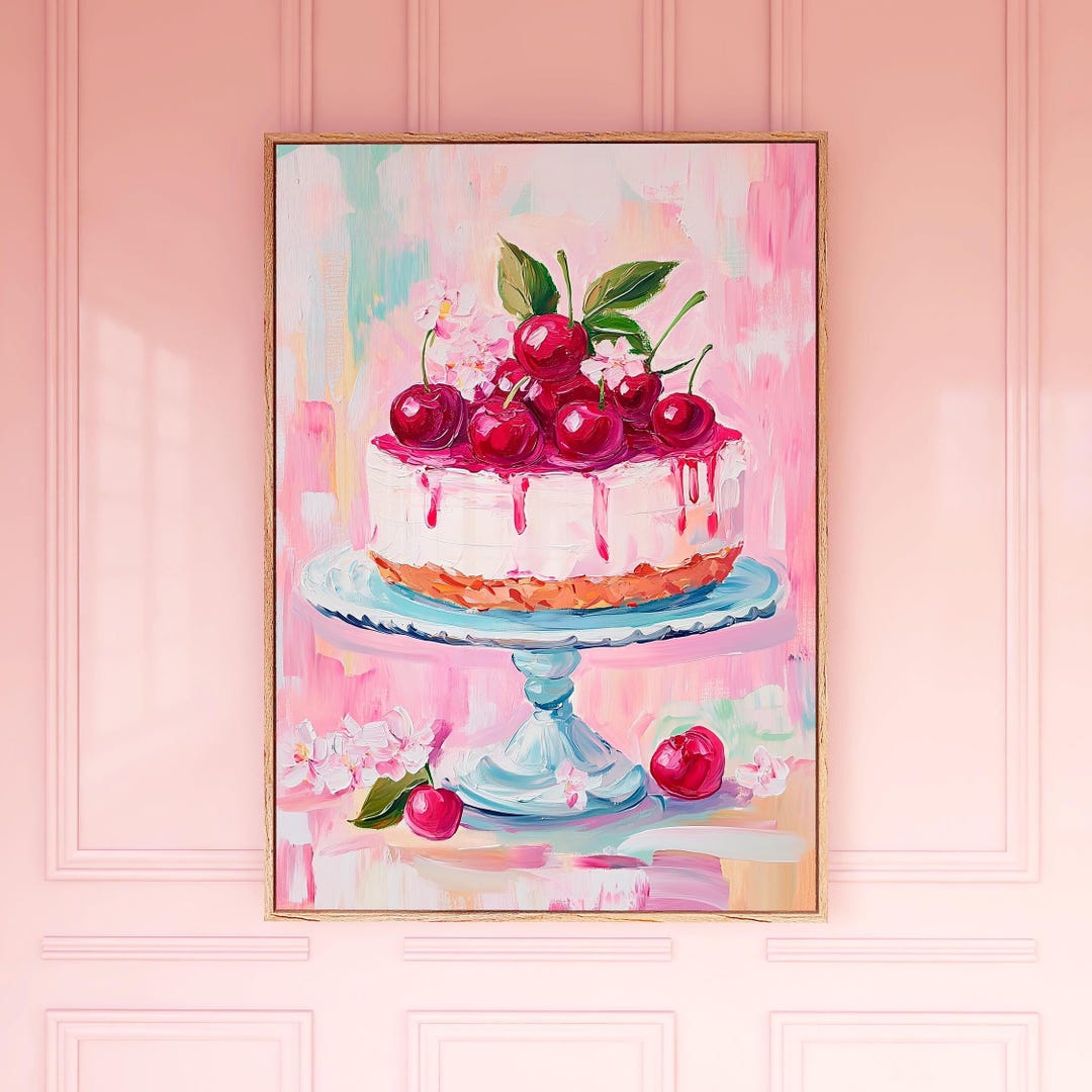 Cherry Cheesecake Wall Art Print | Cute Foodie Dessert Poster | Fun ...
