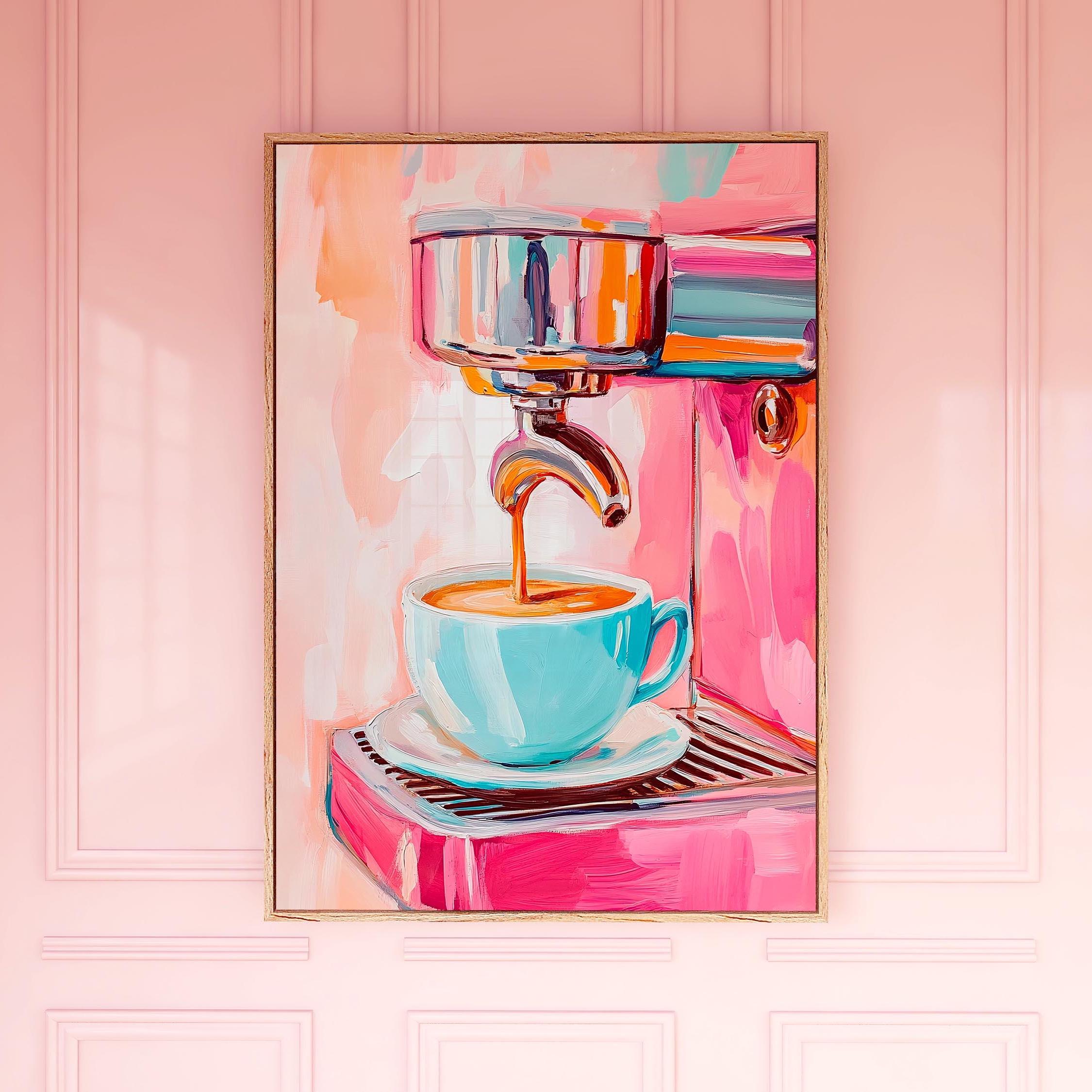 Coffee Pour Wall Art Print | Feminine Pink Kitchen Poster | Fun Cafe ...