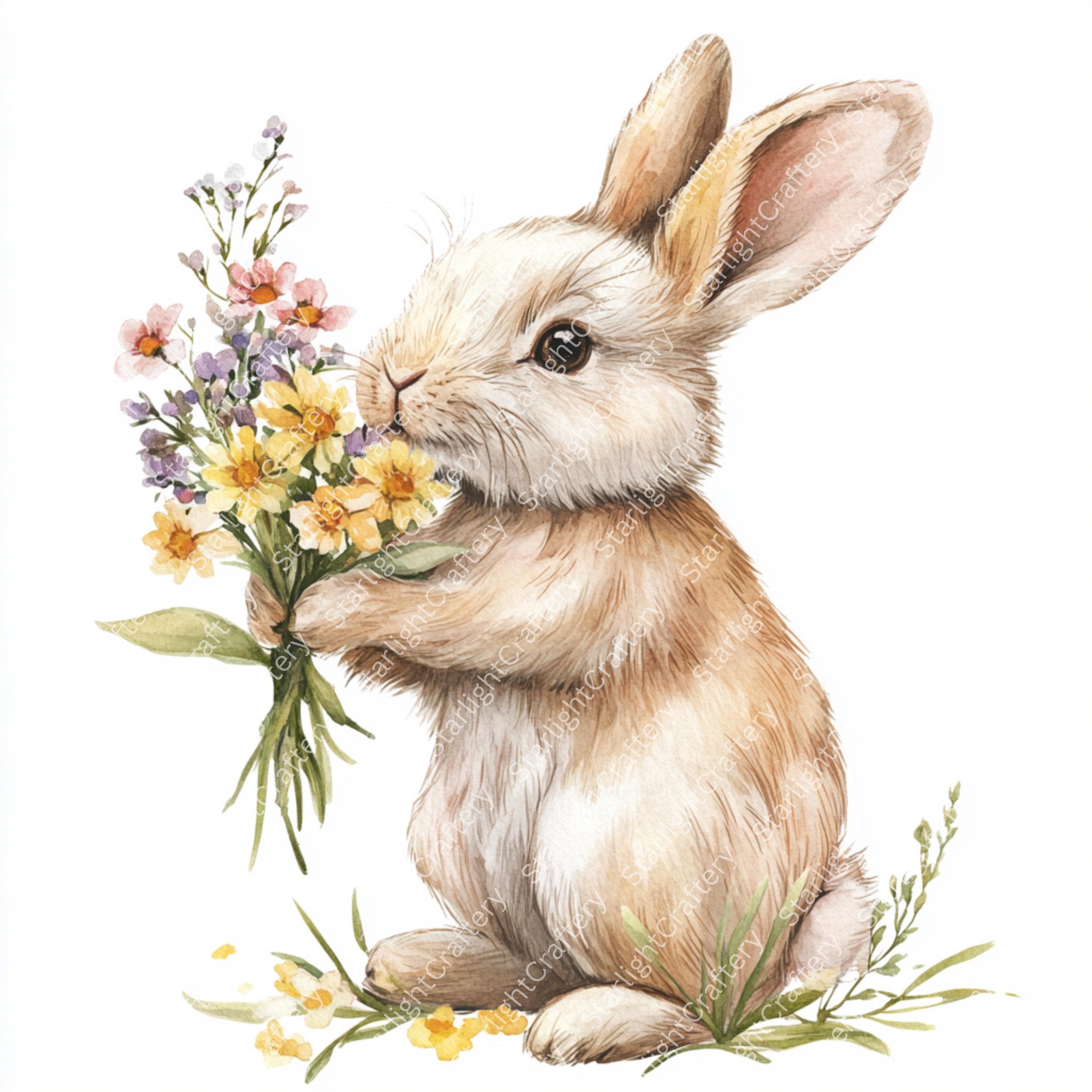 17 Easter Bunny Clipart | Watercolor Floral Clipart | Digital Download ...