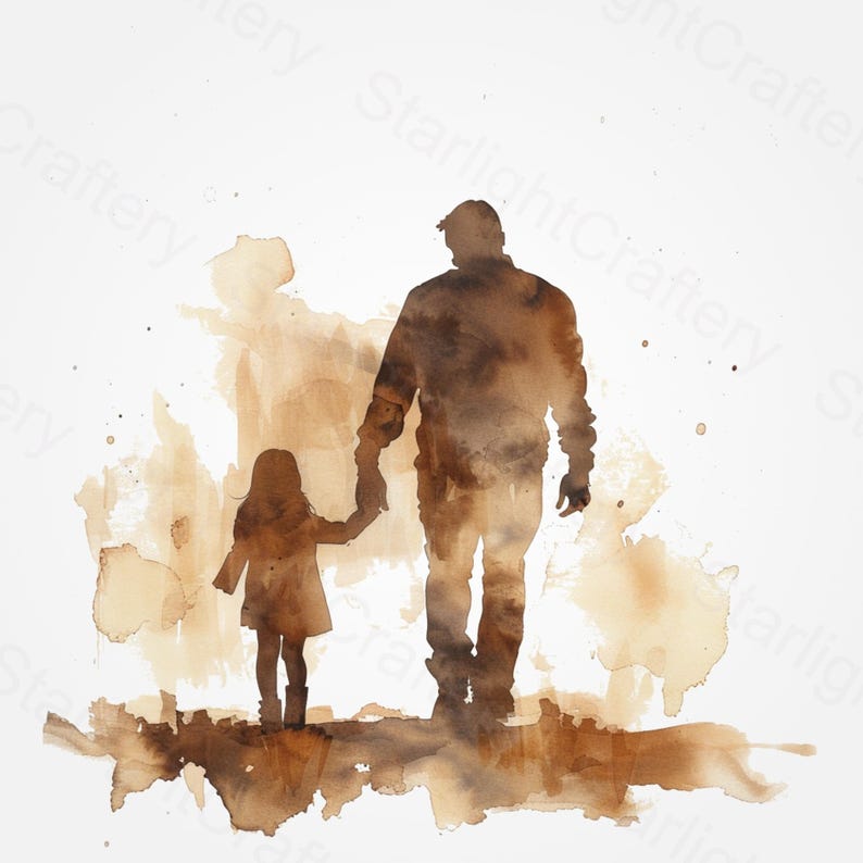 16 Watercolor Father’s Day Clipart, Dad and Child Silhouette Bundle ...