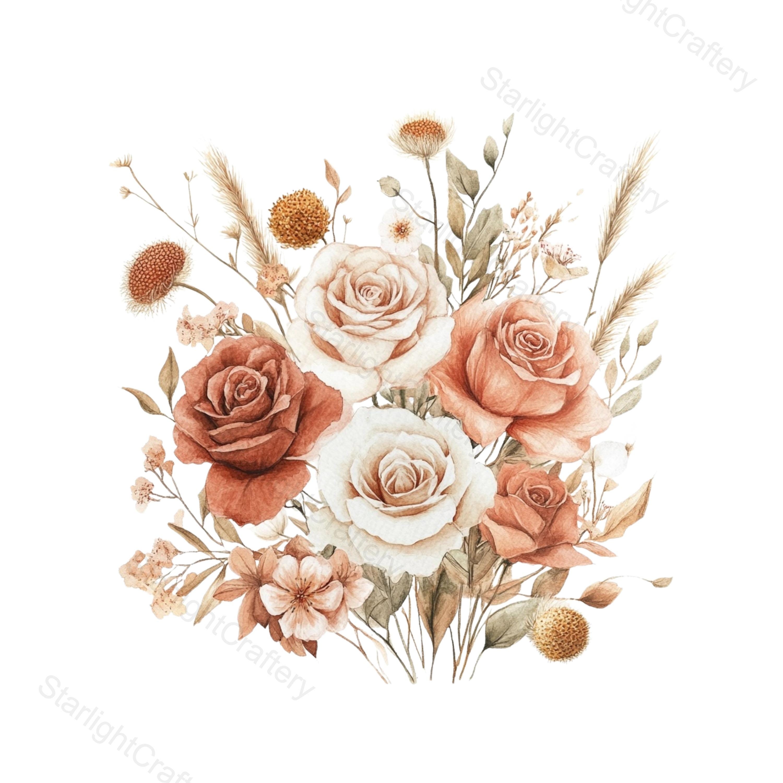 12 Watercolor Wedding Floral Clipart, Rustic Boho Bouquet, Vintage ...