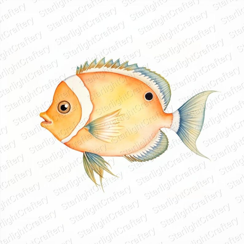 8 Watercolor Under the Sea Clipart, Ocean Animals Clipart, Watercolor ...