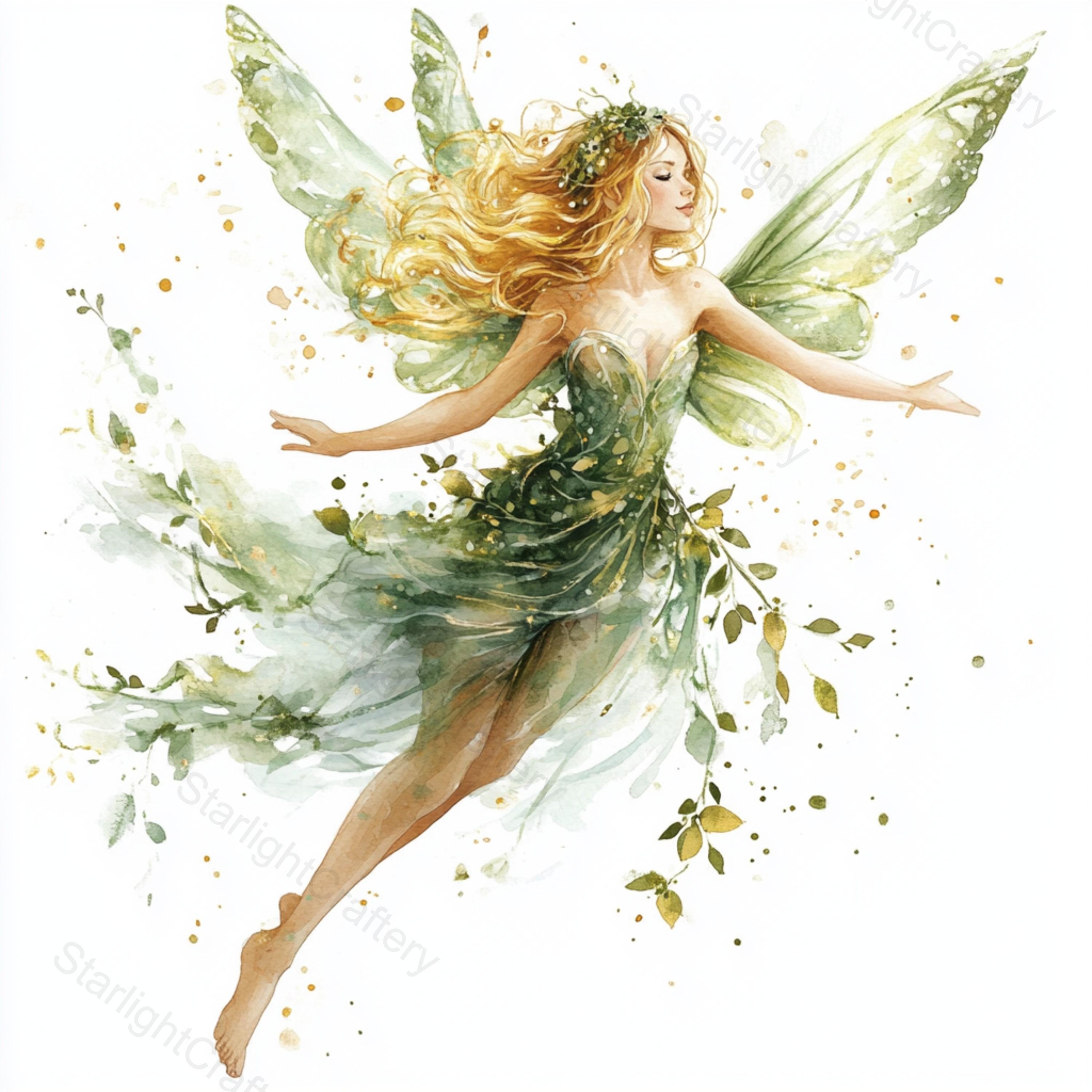 12 Forest Fairy Clipart | Green Fairy | Watercolor Fantasy Clipart | Digital Download for ...