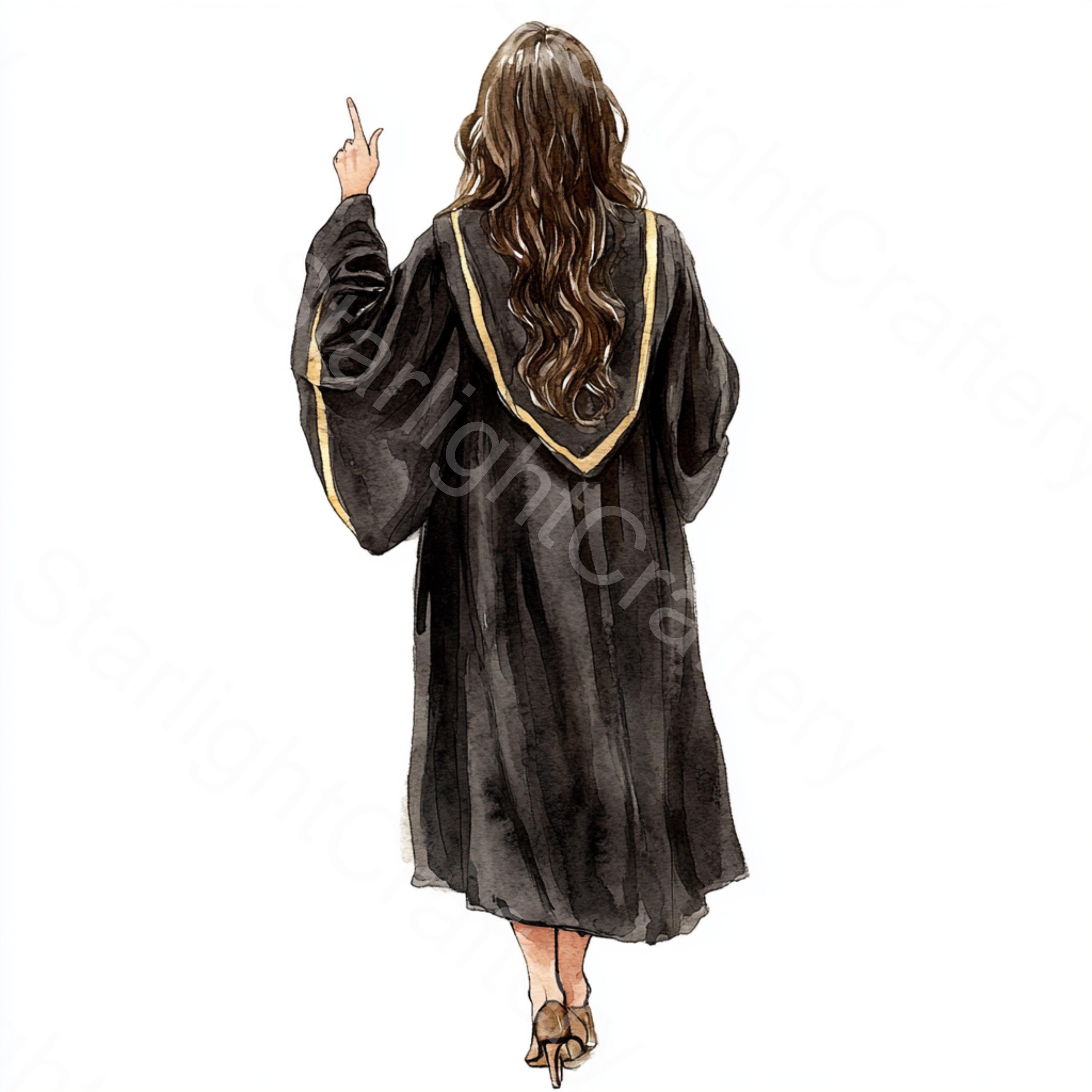 12 Watercolor Graduation Girl Clipart, Gown Graduate Art, Full Body ...