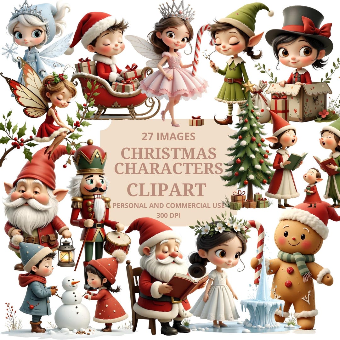 Christmas Characters Clipart Set – 27 PNG Images | 300 DPI Digital ...