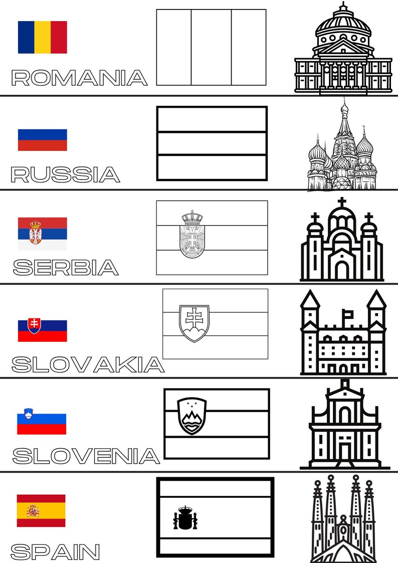 Coloring Template European Country Flag - Etsy