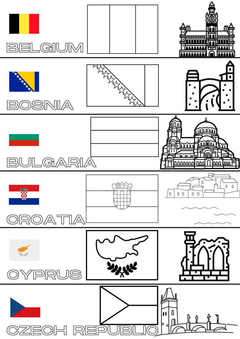 Coloring Template European Country Flag - Etsy