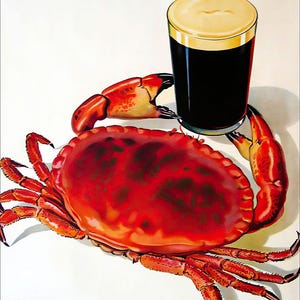 Guinness Time Crab Poster – Vintage Beer Ad Print, Seafood Kitchen Wall ...