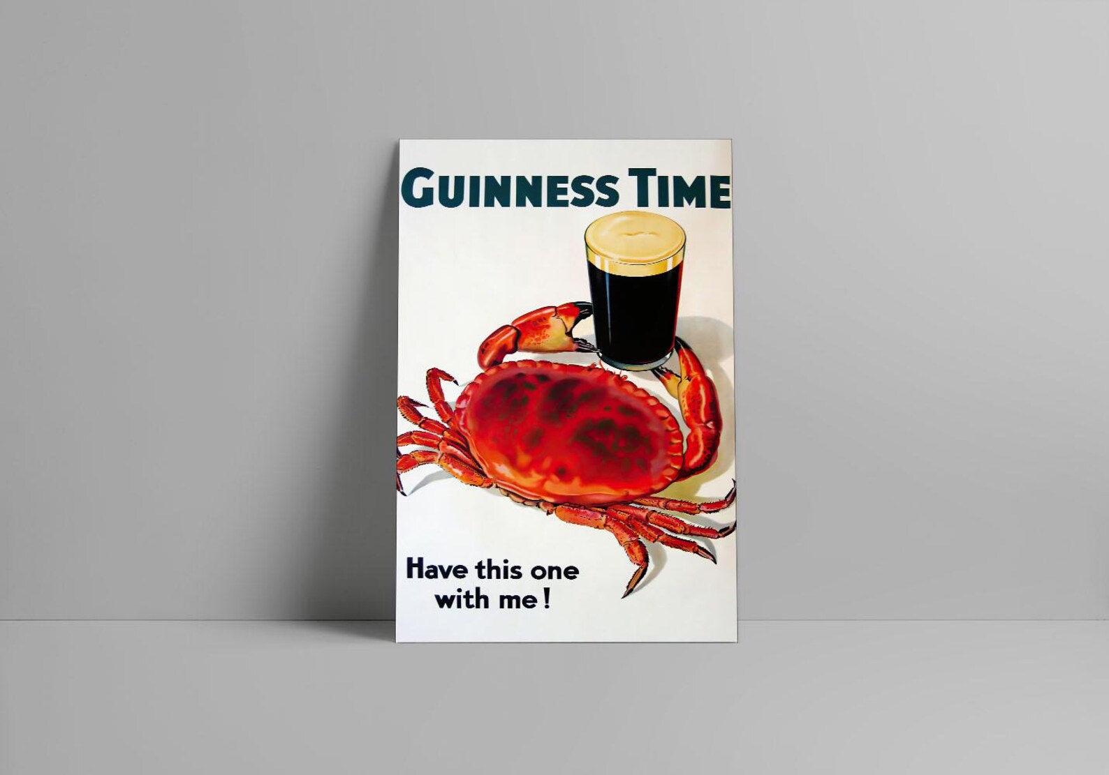 Guinness Time Crab Poster – Vintage Beer Ad Print, Seafood Kitchen Wall ...
