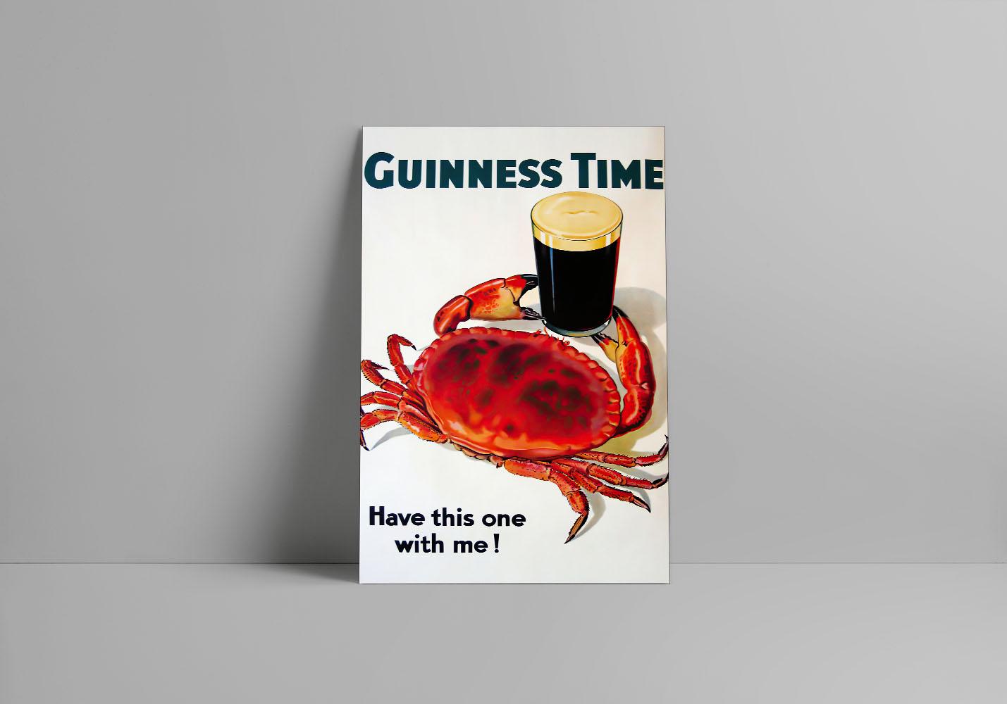 Guinness Time Crab Poster – Vintage Beer Ad Print, Seafood Kitchen Wall ...
