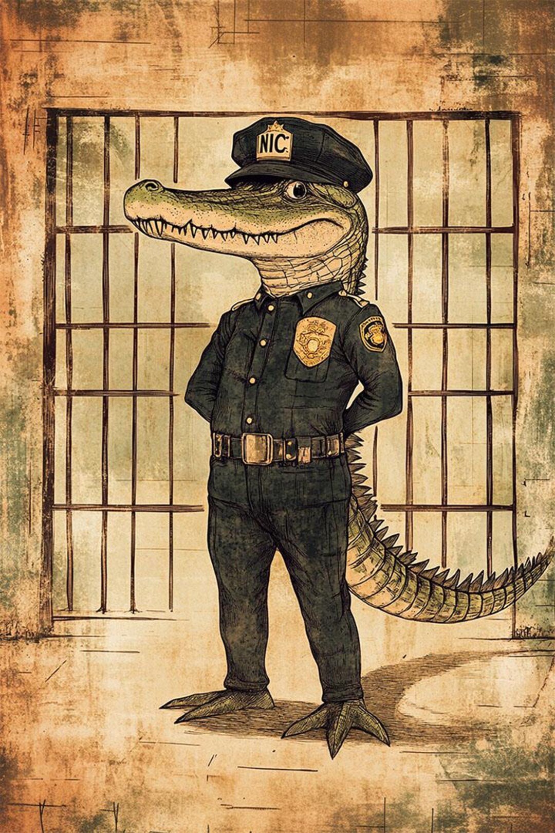 Alligator Alcatraz Poster – Funny Crocodile Art, Prison Humor Wall ...