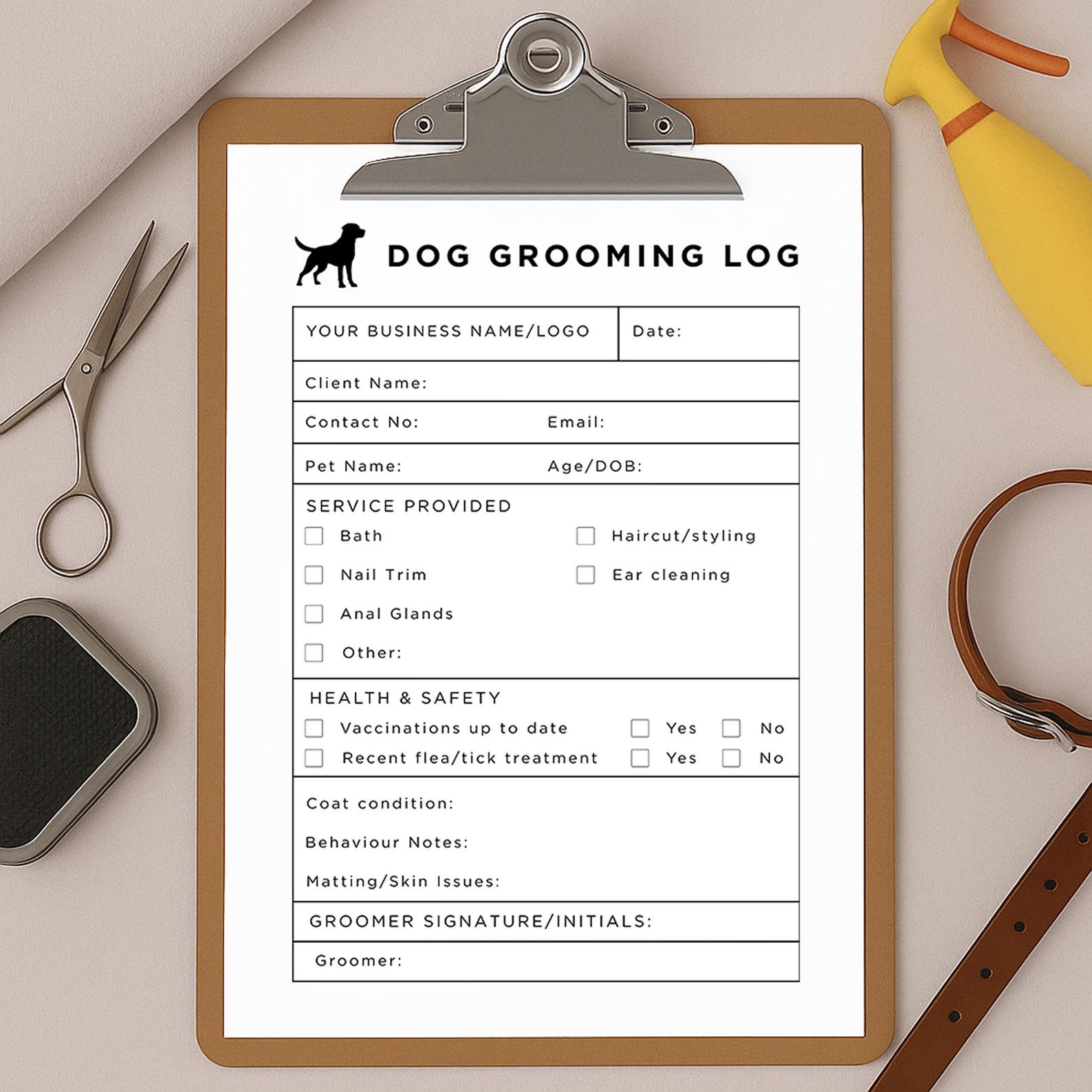 Dog Grooming Log | Mobile Groomer Planner | Printable Pet Client Record ...