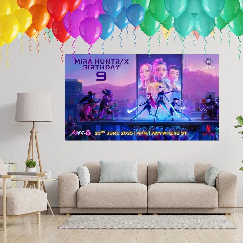 Huntrix Birthday Backdrop: K-pop Anime Party Banner (editable Canva ...
