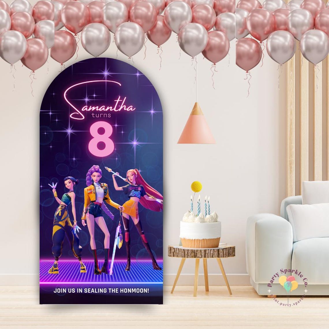 Huntrix Kpop Demon Hunter Inspired Birthday Backdrop | Editable Canva ...