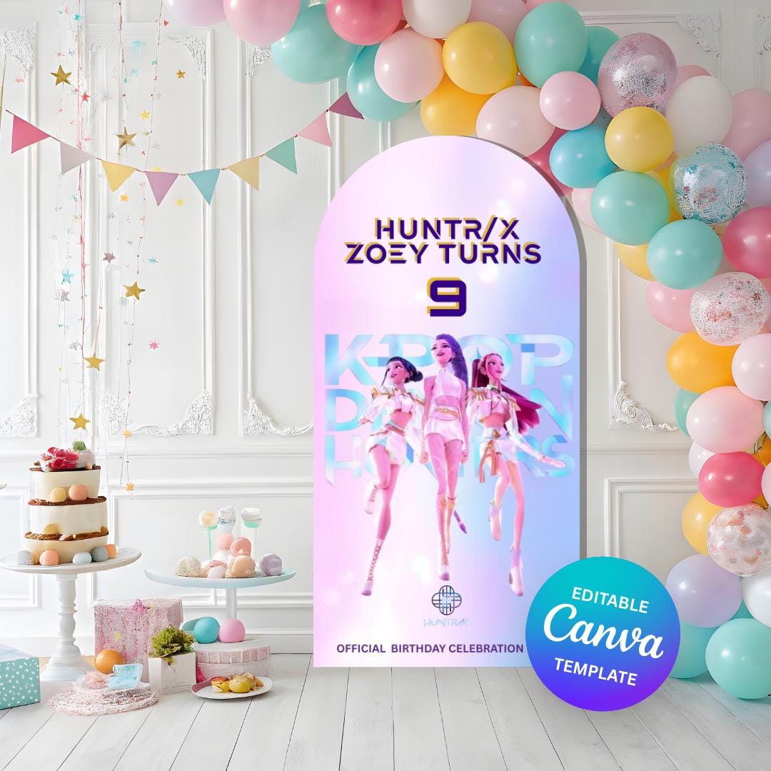 K-pop Birthday Backdrop | Editable Canva Template | Digital Party ...
