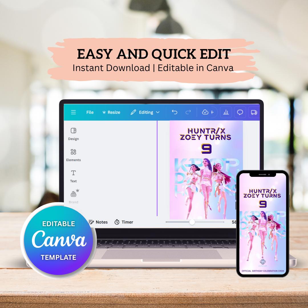 K-pop Birthday Backdrop | Editable Canva Template | Digital Party ...