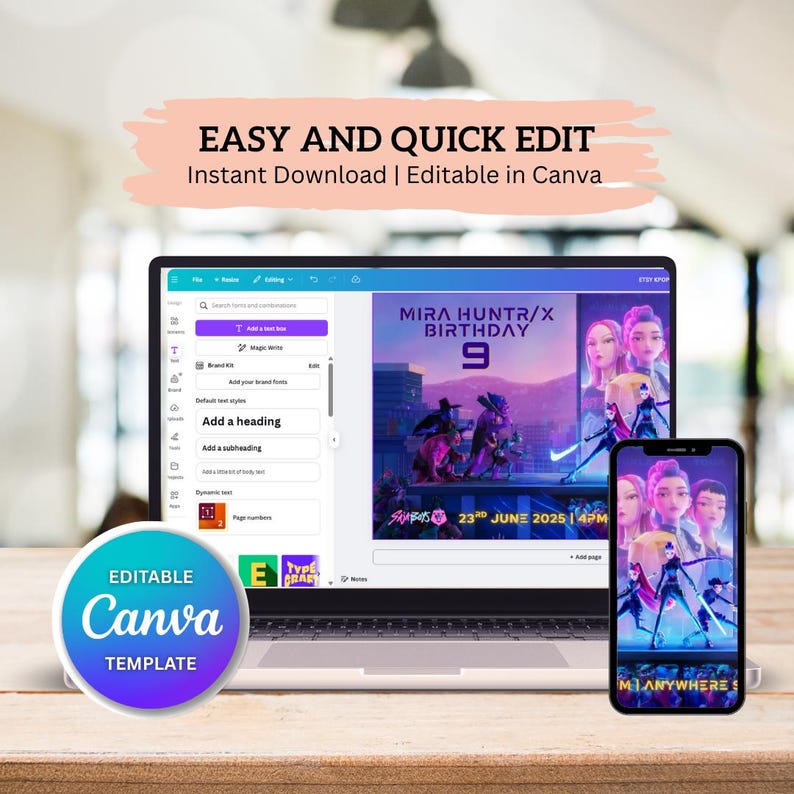 Huntrix Birthday Backdrop: K-pop Anime Party Banner (editable Canva ...