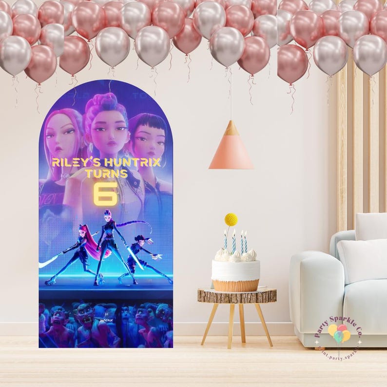 Toile de fond arche anniversaire Huntrix | Décoration de fête Kpop ...