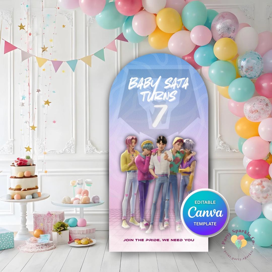 Saja Boys Kpop Demon Hunter Inspired Birthday Backdrop | Editable Canva ...