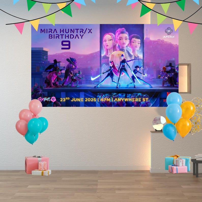 Huntrix Birthday Backdrop: K-pop Anime Party Banner (editable Canva ...