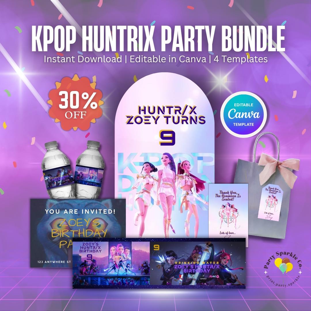 KPOP Huntrix Party Bundle | Editable Canva Templates (digital Download ...