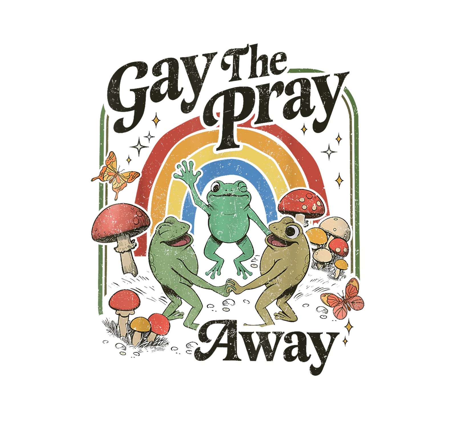 Gay the Pray Away PNG, Retro Gay Frog Cottagecore PNG, Funny Queer ...