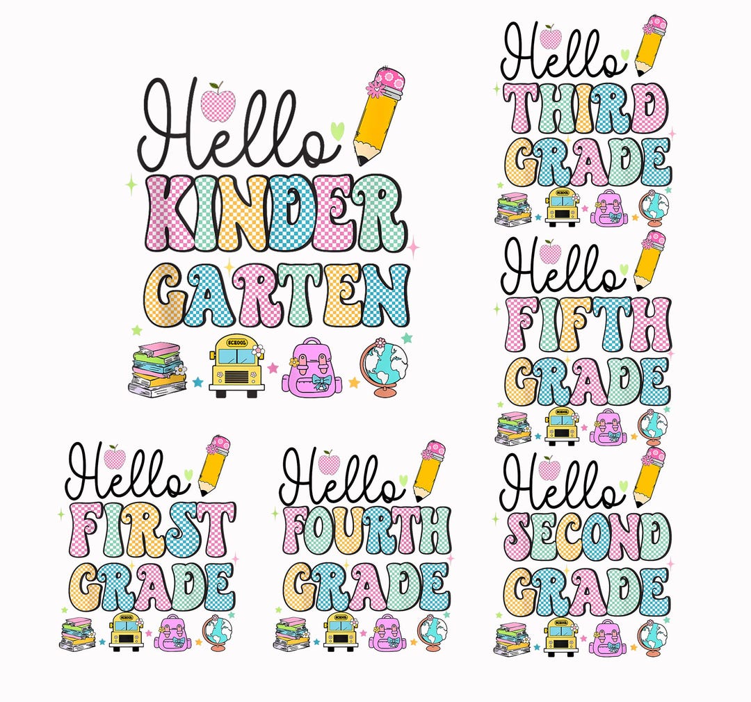 Preppy Back to School PNG Bundle, Hello Kindergarten Pre-k 1st 2d 3d ...