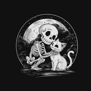 Cute Halloween Ghost and Cat Png, Retro Spooky Floral Halloween Png ...