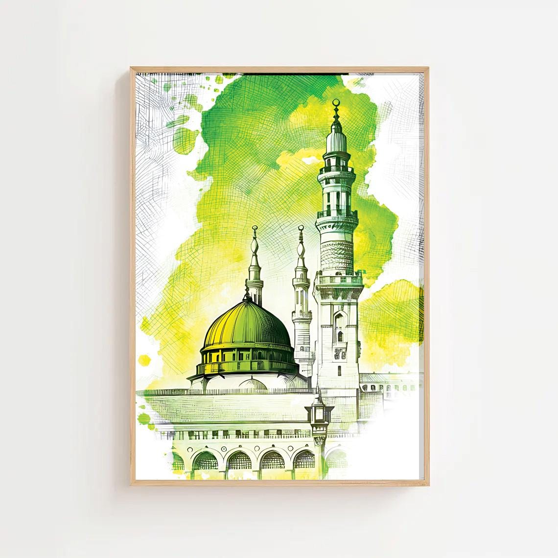 Masjid Nabawi, Masjid Nabawi Print, Islamic Painting, Madina, Muslim ...