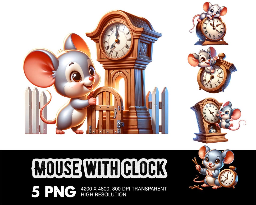 5 PNG Mouse With Clock Transparent PNG File for Sublimation 300 Dpi ...